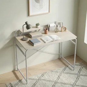 HOMCOM Moderní psací stůl s odkládací plochou a kovovou konstrukcí, jednoduchá montáž 98x48x88,5 cm Dub