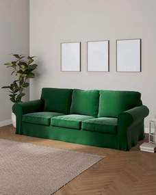 Potah na pohovku IKEA Ektorp 3-místná rozkládací, NOVÝ MODEL 2013 barva zelená látka lesklé, sametová
