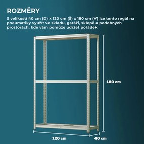 Regál na pneumatiky TYRE, 120x40x180cm, max. 795kg, stříbrná/světle hnědá Jurhan
