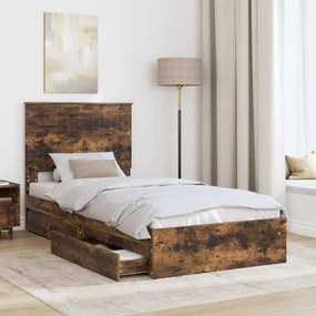 Postel s úložným prostorem se zásuvkou Kouřový dub 90 x 200 cm 3411247
