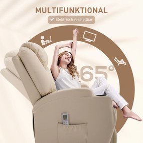 HOMCOM Elektrické polohovací křeslo, TV křeslo, masážní křeslo, masážní funkce, funkce polohování, imitace kůže, béžová barva, 82 x 97 x 110 cm | Aos…