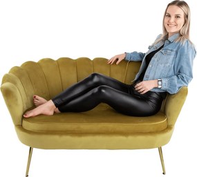 Lavice ve stylu Art-deco, hořčicová Velvet látka / gold chrom-zlatý, NOBLIN