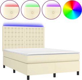 Box spring postel s matrací a LED krémová 140x190 cm umělá kůže 3135941