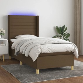 Box spring postel s matrací a LED tmavě hnědá 90x190 cm textil