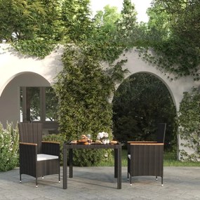 vidaXL 3dílný zahradní jídelní set s poduškami polyratan [3094925] Barva: Černá