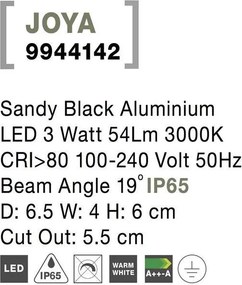 NV 9944142 Venkovní zapuštěné svítidlo do zdi JOYA černý hliník LED 3W 3000K 100-240V 19st. IP65 - NOVA LUCE