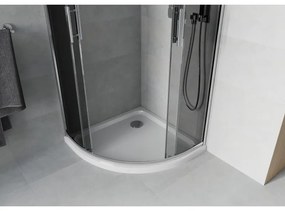 Mexen Rio půlkruhový sprchový kout 90 x 90 cm, Grafitově černá, Chromovaná + sprchová vanička Flat, Bílá - 863-090-090-01-40-411