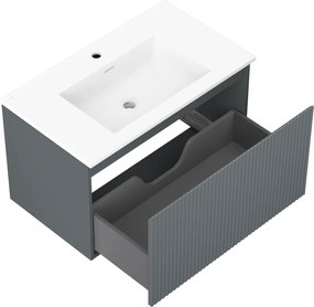 Mexen Rivel, koupelnová skříňka 80 cm s umyvadlem Otis, 1 zásuvka, drážkovaná, grafitová matná/bílá matná, 91A20-08047-1-BF66-W18M01