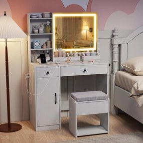 Costway Toaletní stolek s taburetem a LED zrcadlem a zásuvkami set