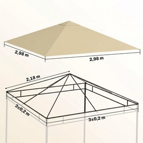 Náhradní střecha pro pavilon 3 x 3 m Vodoodpudivá střecha pavilonu UPF30+ Náhradní potah Oxfordská tkanina, 370 g/m², béžová barva
