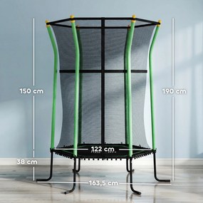 HOMCOM Dětská trampolína Ø163,5 cm, vnitřní trampolína s bezpečnostním síťovým krytem okraje gumové lano, dětská trampolína do 50 kg, pro děti 3-10 l…