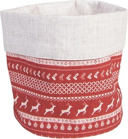 Červený bavlněný košík na pečivo s jeleny Nordic Christmas New - Ø 15*16 cm