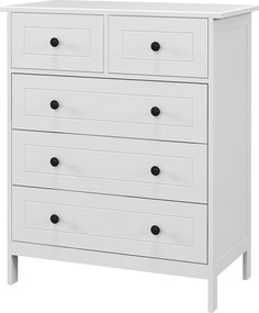 HOMCOM Bílá komoda s 5 šuplíky a úchyty vysoká komoda pro obývací pokoj, kancelář, studijní prostory moderní styl 74x40x91 cm | Aosom