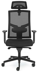 ALBA kancelářská židle GAME Šéf VIP, černá, Mechanika: T-Synchro s posuvem sedáku, Hlavová opěrka: Ano, Bederní opěrka: Ano, Područky: P44 PU, Kříž: Plastový černý. Židle je v plné výbavě.