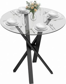 HOMCOM kulatý jídelní stůl pro 4 osoby, tvrzené sklo, Ø 80 cm