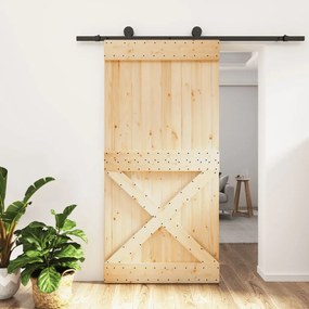 Posuvné Dveře S Kováním 100 X 210 Cm Masivní Borové Dřevo Stříbrná