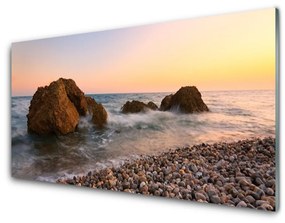 Obraz na skle Pobřeží Moře Vlny Skály 100x50 cm