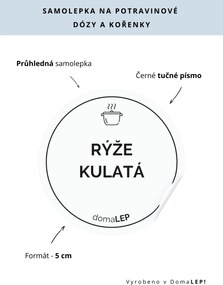RÝŽE KULATÁ – průhledná samolepka na dózu, tučnépísmo, 5 cm | DomaLEP