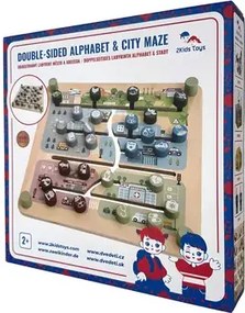 2KIDS TOYS Motorický labyrint Město a abeceda / oboustranný / dřevěný