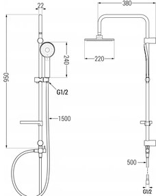 Mexen Carl sprchový set s dešťovou sprchou a sprchovou baterií Caro, černá, 746640240-70