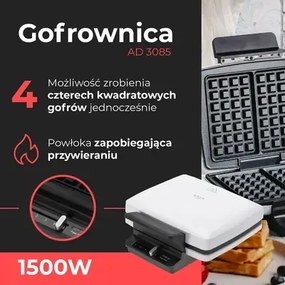 Adler AD 3085 bílo-černá / Vaflovač / 1200 W / nepřilnavé plochy