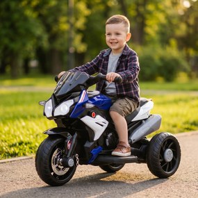 HOMCOM Dětská elektrická motorka se 3 koly pro děti od 3 let s 6V dobíjecí baterií, hudební klakson, světlomety 86x42x52 cm černá a modrá