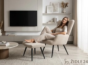 Relaxační křeslo ušák s podnožkou ARIA - béžový manšestr
