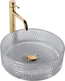 Rea Cristal, skleněné umyvadlo na desku 355 x 355 x 115 mm, kouřové sklo, REA-U9615
