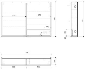 Sapho LINEX galerka s LED osvětlením, 100x70x15cm, borovice rustik LX100-0016