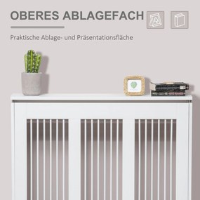 HOMCOM Bílý Kryt Radiátoru 90x18x84 cm MDF Moderní Design Vertikální Regál na Radiátor do Obývacího Pokoje a Ložnice