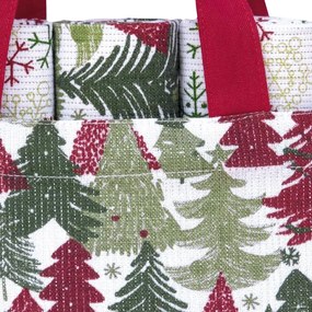 SCANquilt utěrka TRIO - dárkový set 3 ks stromky, 2 vločky zelenočervená 50 x 70 cm
