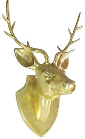 Zlatá nástěnná kovová hlava jelena  - 34*24cm