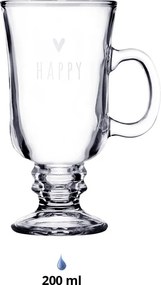 Skleněný hrnek se srdíčkem a nápisem Happy - 10*8*15 cm / 200 ml