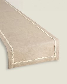 Krajkový běhoun barva béžová látka poloprůhledná, pletený vzor