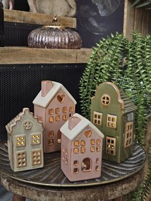 Hnědý porcelánový svítící domek - 8*6*15 cm