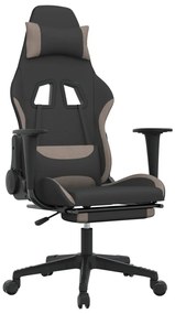 Masážní herní židle s podnožkou černá a taupe textil,  345503