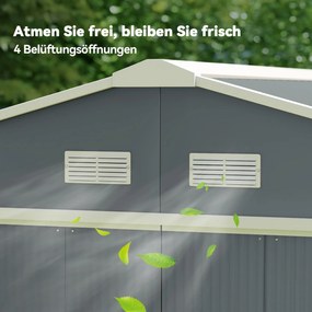 Outsunny kůlna na nářadí s podezdívkou kůlna na nářadí zahradní kůlna kovová uhlíkově šedá 340 x 386 x 200 cm | Aosom