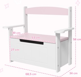 AIYAPLAY dětský sedací box s úložným prostorem, opěradlem a funkcí Soft-Close, 68,5×34×58 cm, Růžová/Bílá