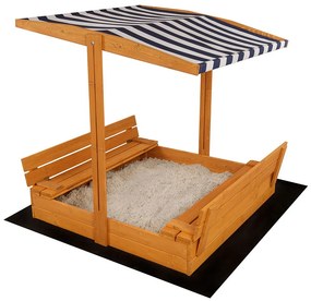 Dětské dřevěné uzavíratelné pískoviště s lavičkami a stříškou Baby Mix 120x120 cm modro-bílé