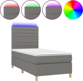 Box spring postel s matrací a LED tmavě šedá 90x200 cm textil 3135486