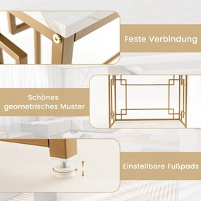 Costway Konzolový stůl s mramorovým a geometrickým kovovým rámem úzký, zlatý