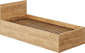 Postel s kovovým roštem a úložným prostorem, 90x200, dub craft zlatý, DOLI