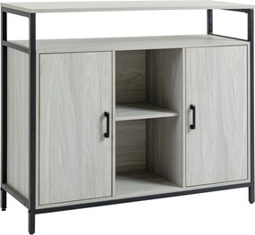 HOMCOM Moderní dřevěný kredenc se 2 skříňkami a policemi, světle šedý kuchyňský a vstupní kabinet, 100x34x87,2cm | Aosom
