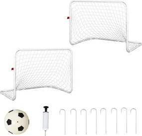 HOMCOM Sada 2 Fotbalových Branků s Koutem a Míčem pro Děti a Dospělé - Sportovní Hračka na Venkovní Hry - Ocel a Polyester 78x46x56 cm Bílá | Aosom