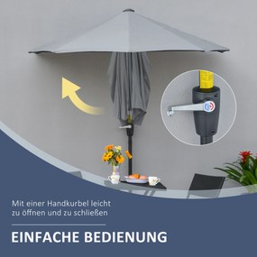 Outsunny 2 x 2 m půlkulatý slunečník slunečník s držákem voděodolný na zahradu terasu balkon, 100% polyester tmavě šedý |