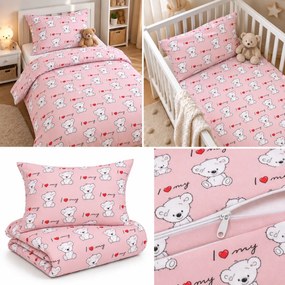Povlečení bavlněné dětské Medvídci růžové TiaHome - Detský set 130x90cm + 65x45cm