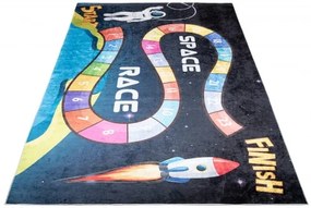 Dětský kusový koberec vhodný k praní BAMBINO 2659 Kosmonaut Raketa protiskluzový modrý vícebarevný Rozměr: 80x150 cm