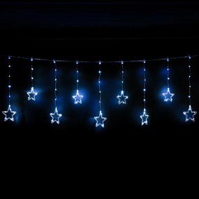 Světelný venkovní závěs Stars, 200x60cm, LED, studená bílá, časovač, 8 funkcí, na baterie, 200 cm