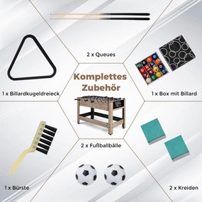 Costway 2 v 1 Otočný hrací stůl 124 cm Souprava stolního fotbalu a kulečníku