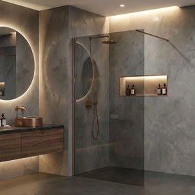 Bezrámová sprchová zástěna REA FLEXI BRUSH COPPER 130 cm, měď kartáčovaná/šedá kouřová - bez vaničky